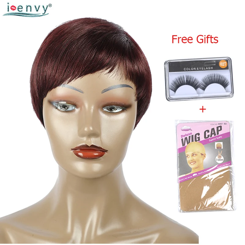 Pelucas de pelo humano corto de Borgoña elegante con flequillo de color ...