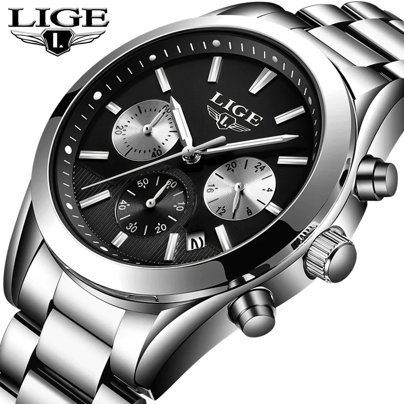 Nuevo reloj de marca LIGE de lujo de alta calidad para hombre, de acero ...
