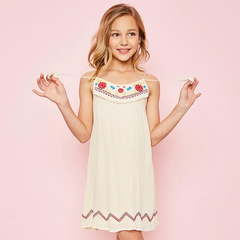BOHO Girls Summer Dresses Sweet Floral Suspender Dress With Tassel Kids ...