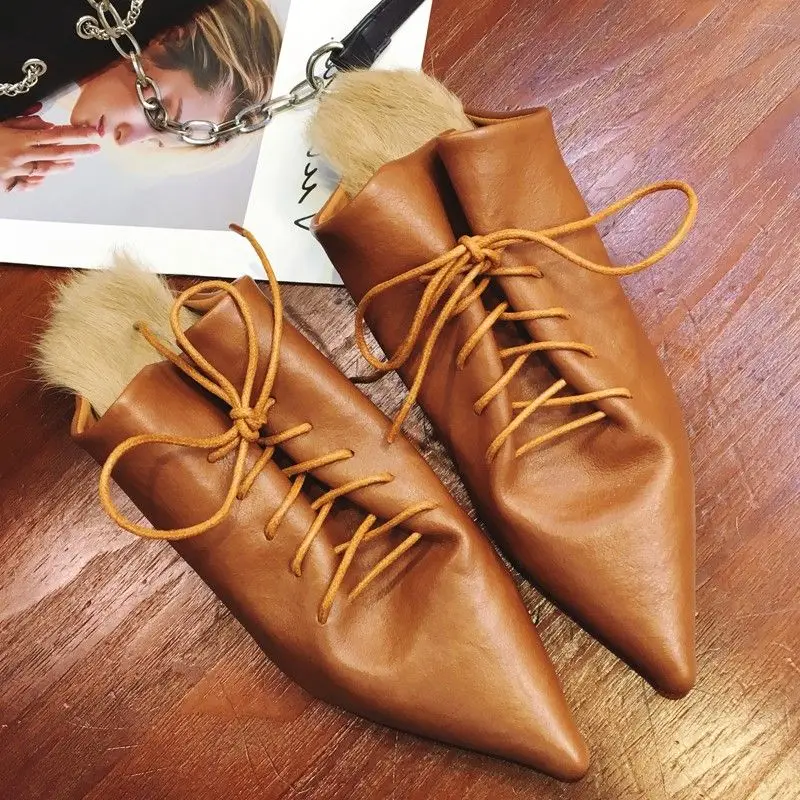 Cross Strap Woman Mules Shoes Pointed Toe Slippers Woman Feather Slides
