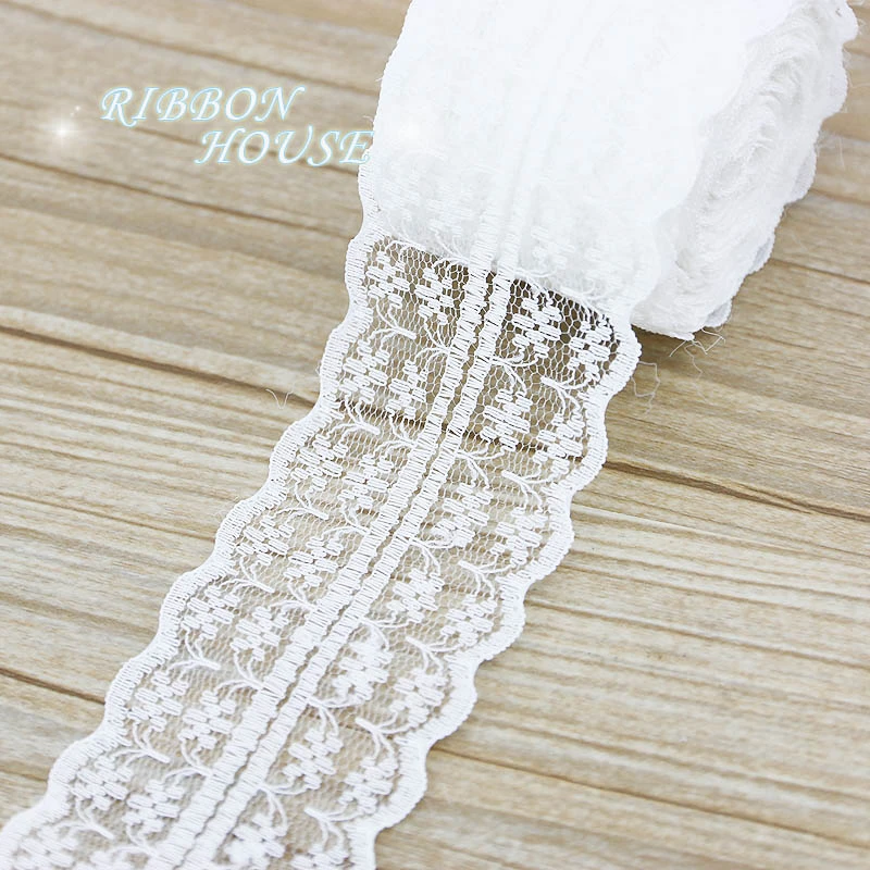 (5 yards/roll) 45mm White lace fabric Webbing Decoration Lovely gift ...