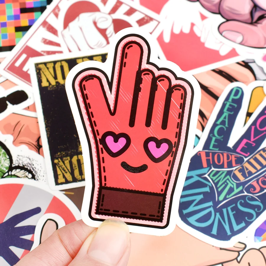 50 PCS Finger Gesture Stickers Cartoon Hand Fist Thumb Sign Waterproof ...