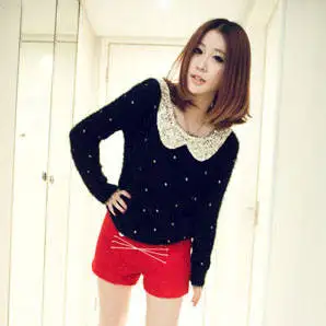 9032 gold paillette shaggier crew neck embroidery dot hippocampus wool ...