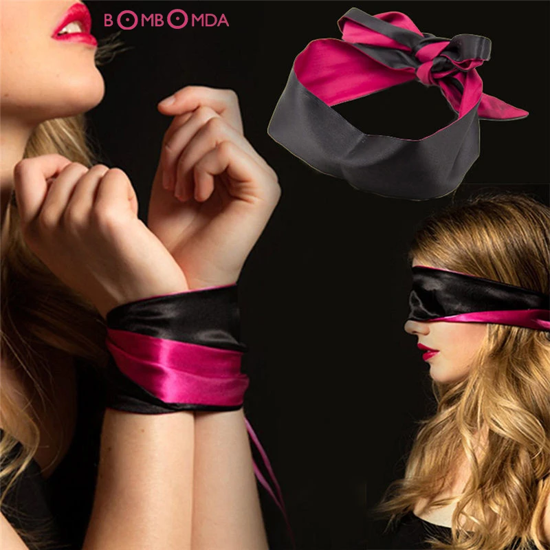 Flirting Blindfold Soft Silk Satin Eye Patch Mask Ribbon Bondage Sex Products Double Layer Blind