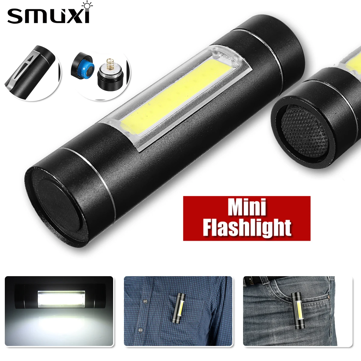 Mini COB LED Flashlight Torch Pock et Handy Penlight With Clip Portable ...