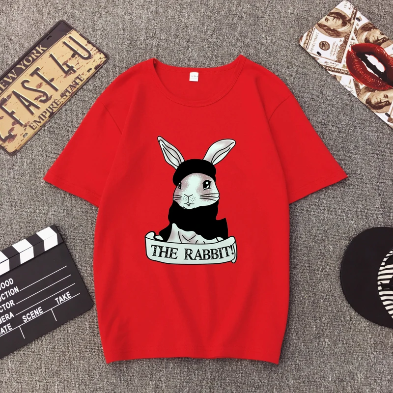 The Rabbit letters print cotton summer T shirt red yellow pink top ...