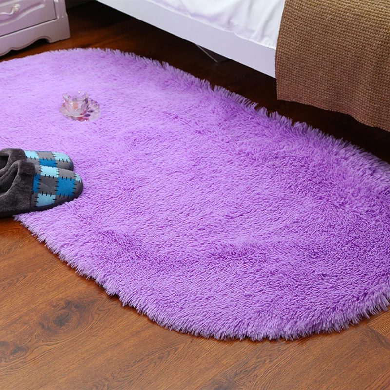 Solid Color Carpet Anti slip Oval Carpets Plush Soft Large Fluffy Rug ...