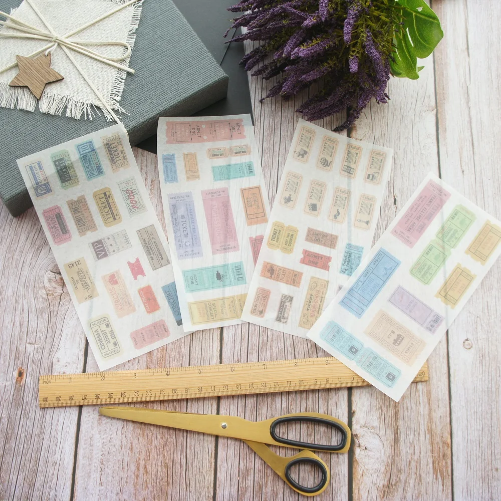 4 Sheet Old Ticket Design Paper Sticker Design Gift Decoration ...