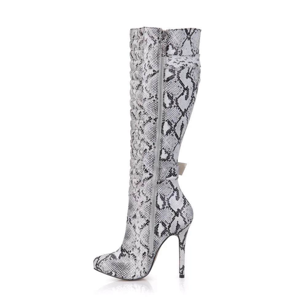 Thigh High Boots 2016 New Style Shoes Woman White black snake pattern ...
