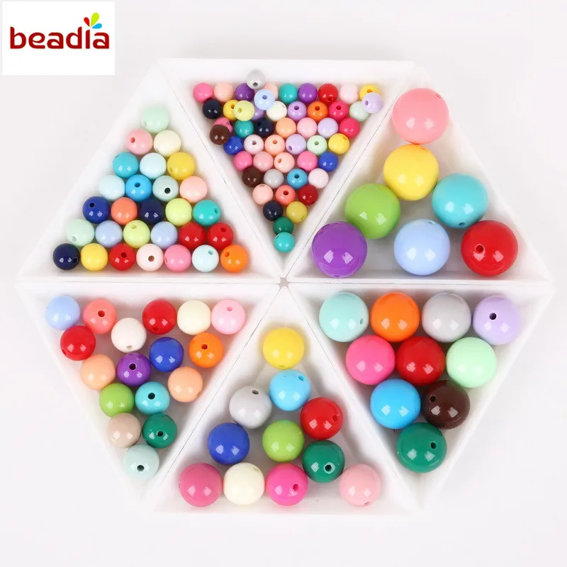 6/8/10/12/14/16mm Shiny Plastic Acrylic Loose Spacer DIY Round Ball ...