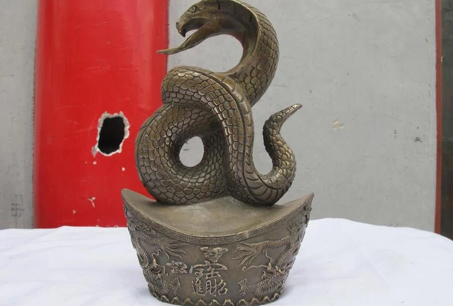 China Copper Bronze 5 wealth god Dragon yuanbao snake Statue|Statues ...
