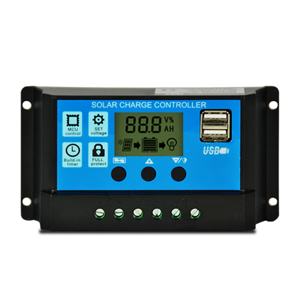 30A/20A/10A 12 V 24 V contrôleur de Charge solaire automatique PWM avec LCD double USB 5 V ...