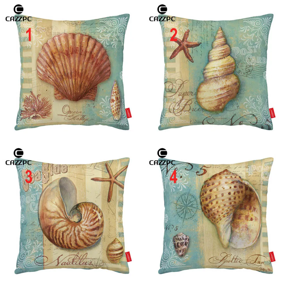 Vintage Beach Sea Starfish Conch Shell Print Custom Car Cushion Cover ...