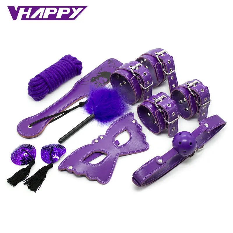 8pcs Pack Advanced Pu Toys Adult Sex Toys Flirting Sex Bondage Props Hot Purple Romantic Sex
