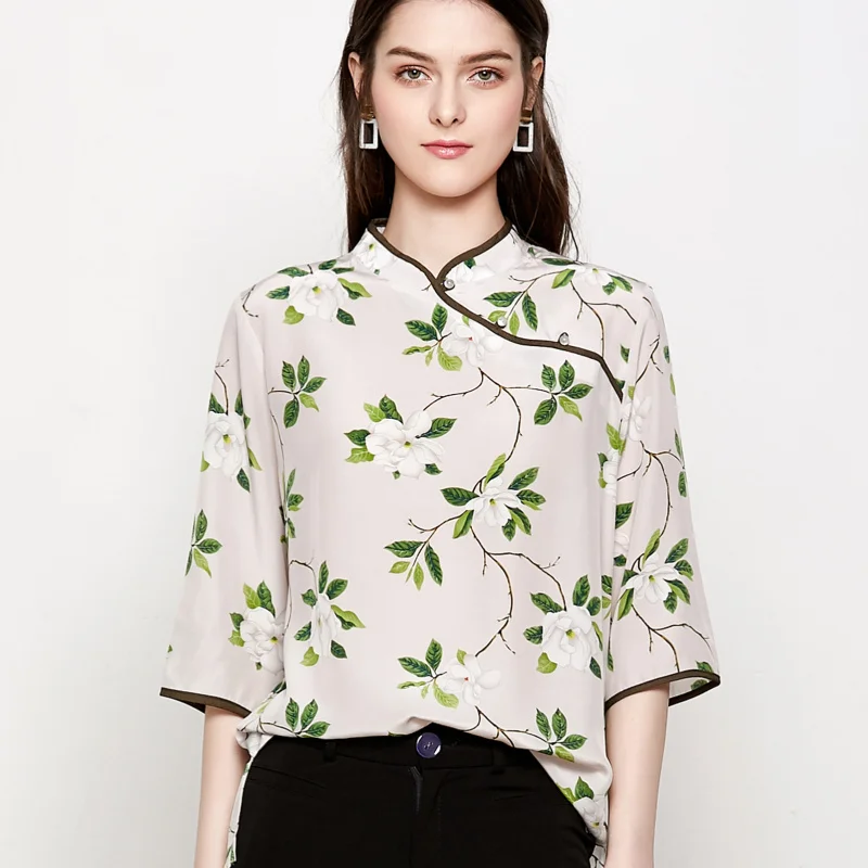 Summer-Real-Silk-Chinese-Style-Top-100-Mulberry-Silk-Women-Stand-Collar ...