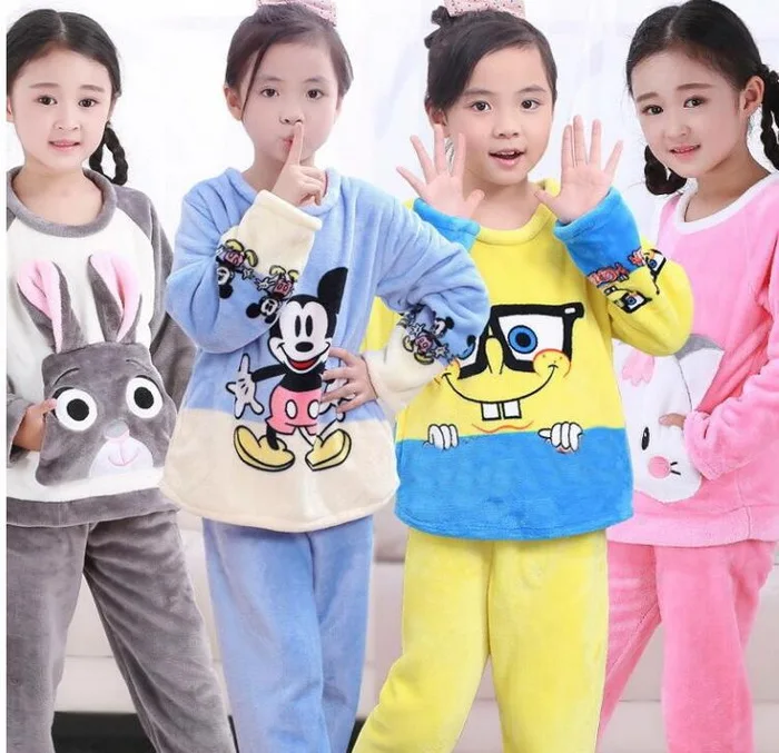 Winter Kids pijamas Homewear Winter Pyjama Children Fleece Pajamas Warm ...