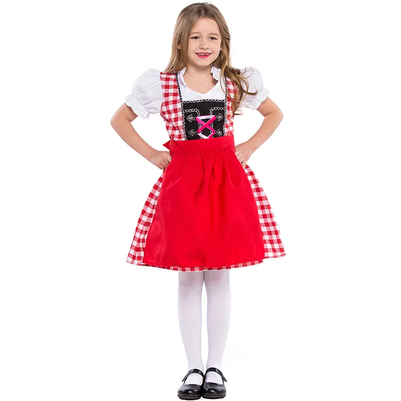 Girl's Oktoberfest Red Plaid Halloween German Beer Bar Maid Costume ...