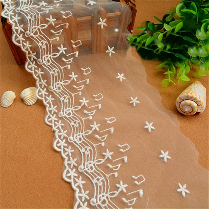 Free Shipping White Lace Fabric Music Notes Hard Gauze Embroidered Lace ...