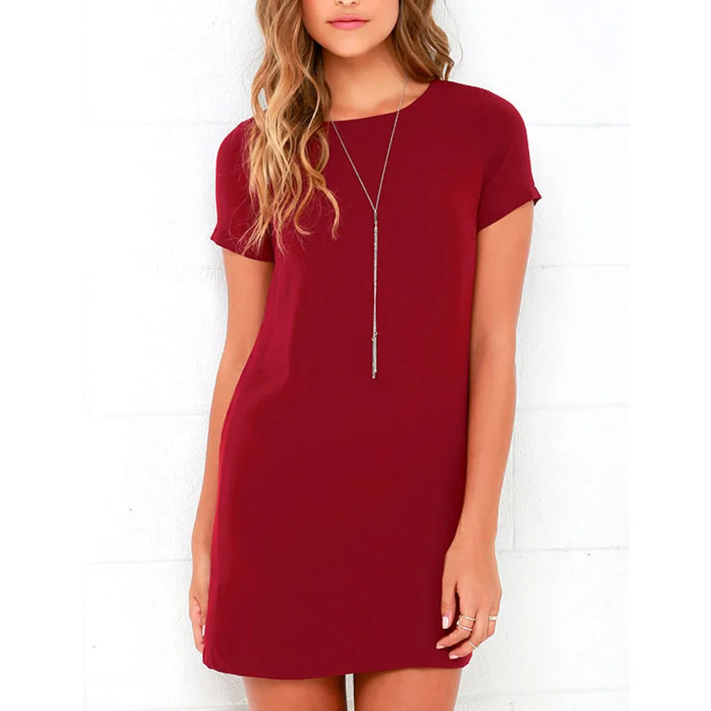 2021-Summer-Fashion-Solid-Simple-Style-Straight-Shift-Dress-Woman-O ...