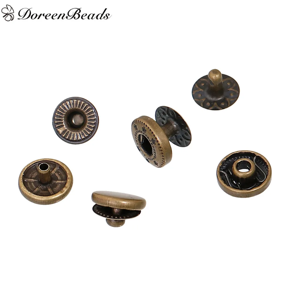 Antique Bronze Copper Metal Snap Fastener Buttons Round 10mm x6mm, 10mm ...