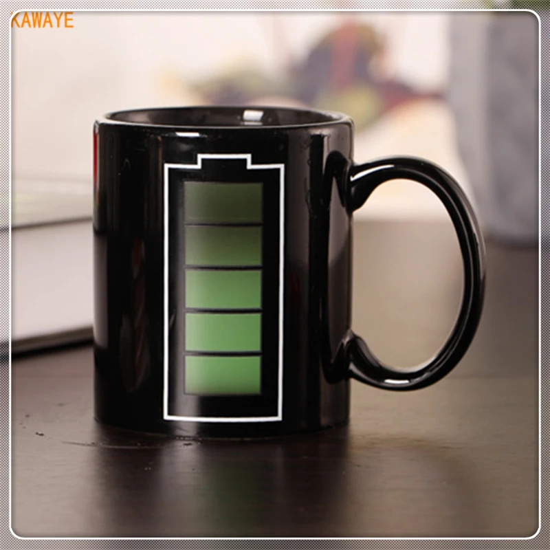 1 set Creative Battery Ceramic Magical Temperature Changing Coffee Mug ...