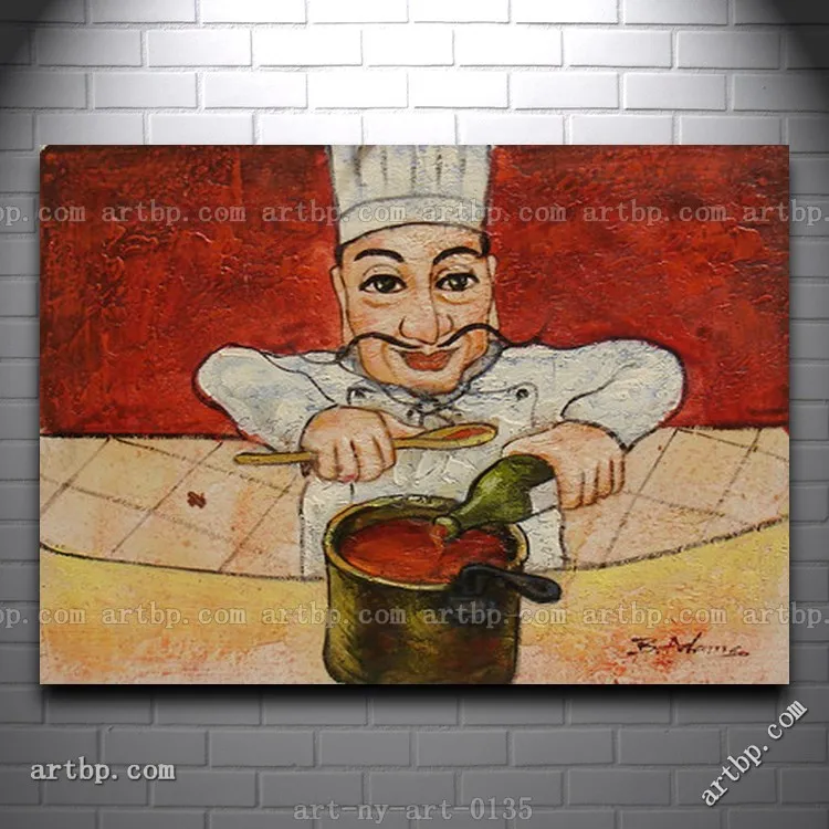Oil Painting Of Chief Making Italian Spaghetti Sauce In Restaurant ...