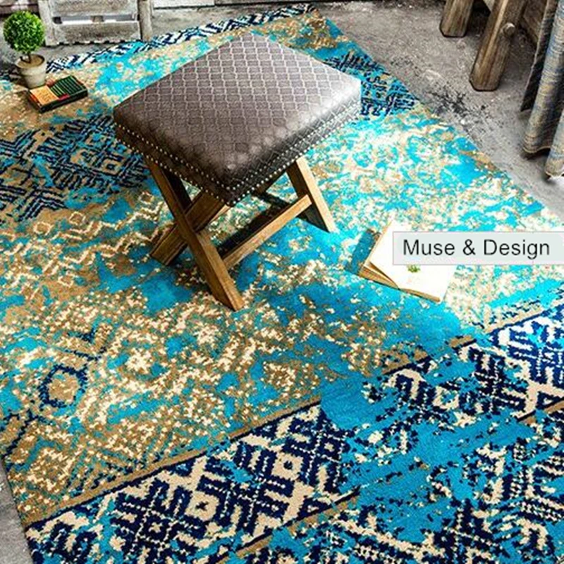 Simple Pastoral Mediterranean Blue Carpet Rug Living Room Table Sofa ...
