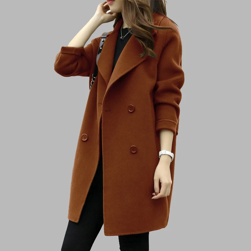New Womens Wool Coat Autumn Winter 2018 Fashion Classic Solid Double
