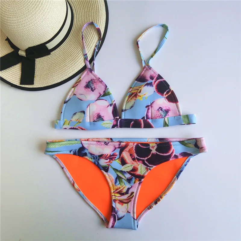 2018 New Sexy Micro Triangle Bikinis Set Neoprene Push Up Women Vintage ...