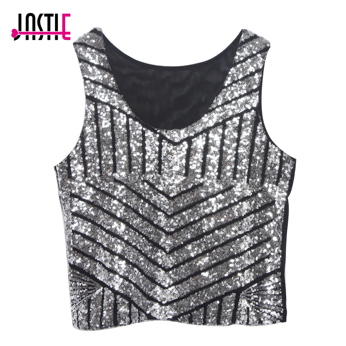 2015 New Sexy Striped Bling Womens Sequin Tank Top Irregularly Slim O Neck Small Black Sequins