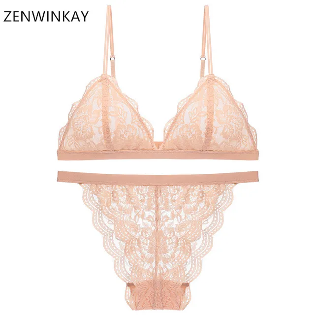 Zenwinkay 2018 Female Sexy Black Lace Bra Set Women Underwear V Neck