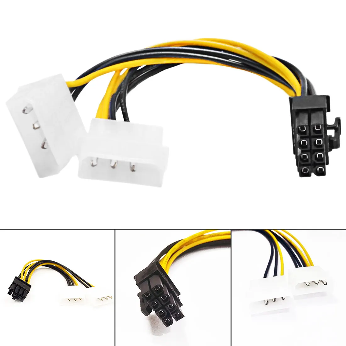 20cm 6 inch 2 x Molex 4 pin to 8-Pin PCI Express Video Card Pci-e ATX ...