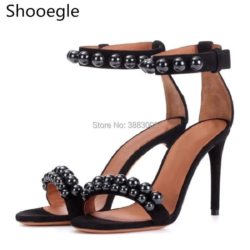 Buy Newest Black String Bead Thin High Heel Sandal