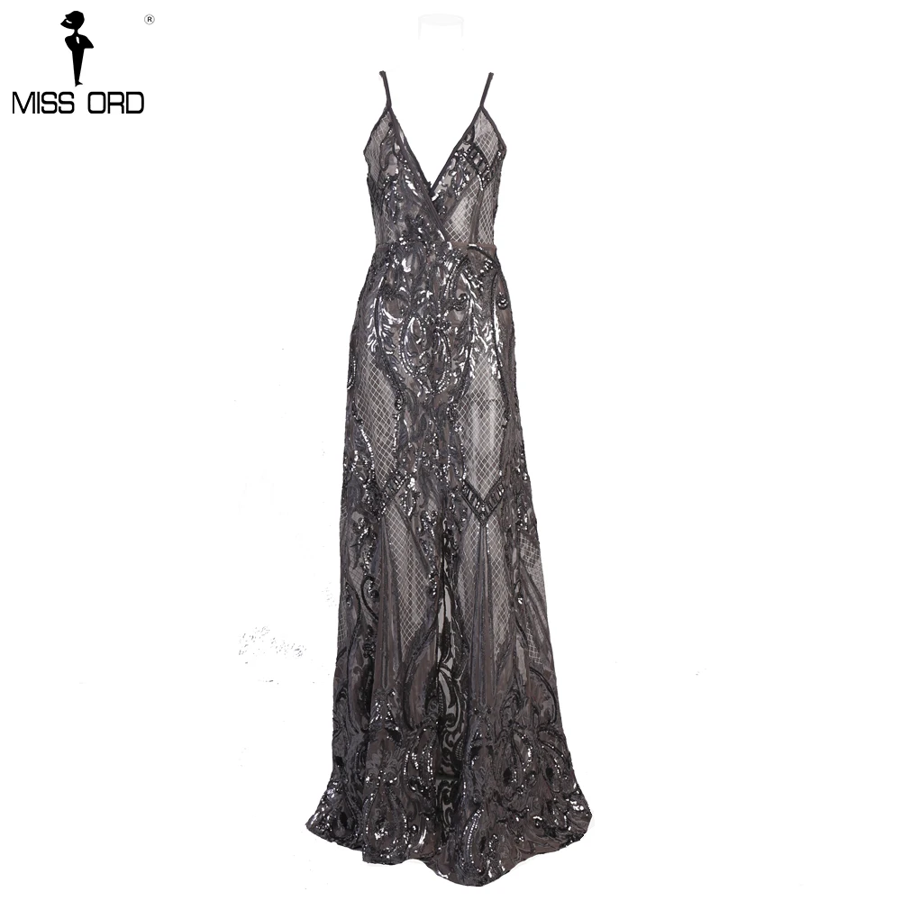 Missord 2022 Women Sexy Off Shoulder Feather Long Sleeve Sequin Floor