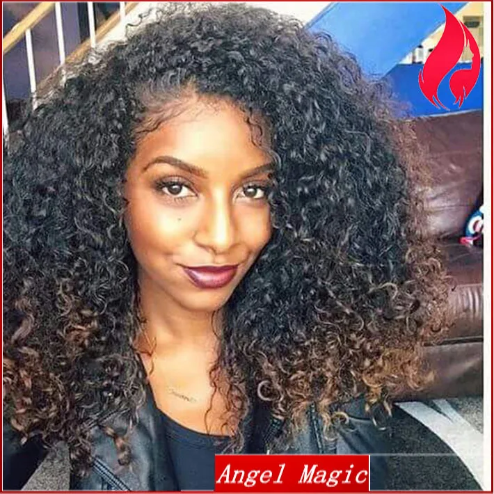 1b 33 Virgin Wig Ombre Curly 100 Human Hair 200 Density Full Lace Wigs
