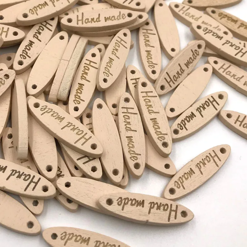 25/50/100pcs Wooden Button "hand Made" Letters Carved Wood Button ...
