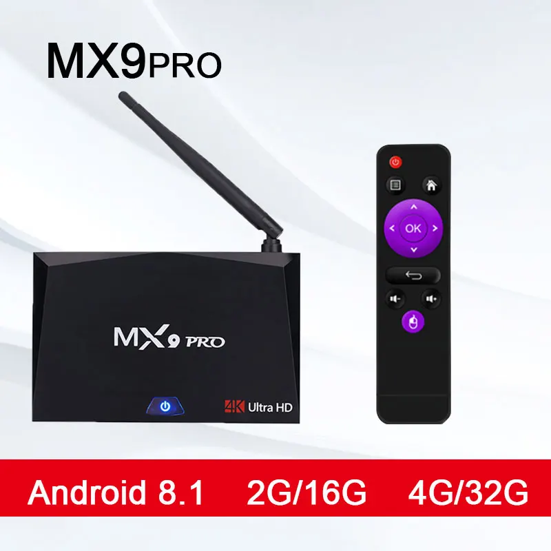 TV Box Smart MX9 PRO BT Set Top Box Android 7.1/8.1 2G16G/4G32G RK3328 ...