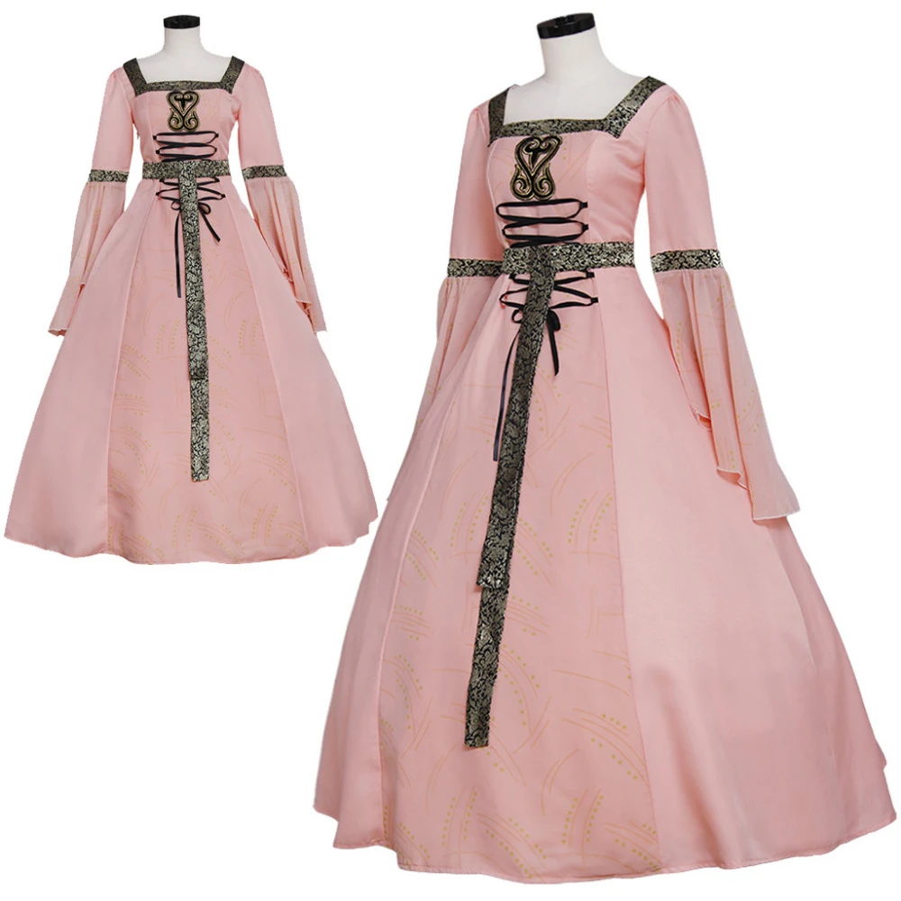 Pink Medieval Renaissance Tudor Wedding Ball Gown Dress Costume Adult ...