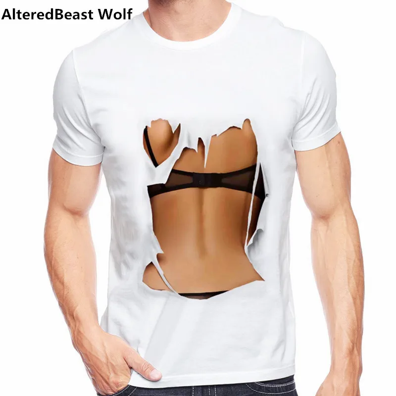 Big Boobs Sexy Stomach Six Pack Abs Model T Shirt 2018 Summer Creative