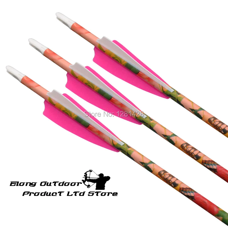 12Pcs Carbon Arrows 30" Spine 400 Pink Camo Pure Plastic Vane Fletch ...