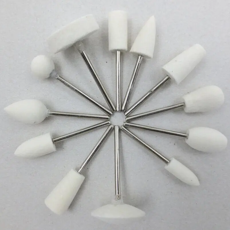 12Pcs/Lot Shank 2.35mm White Wool Grinding Head Cylinder Bullet Shape ...