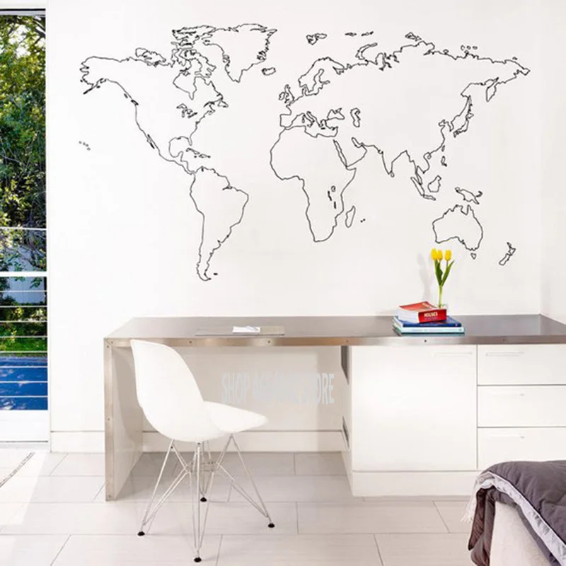 Outlined World Map Vinyl Wall Sticker Wall Sticker World Map For House ...