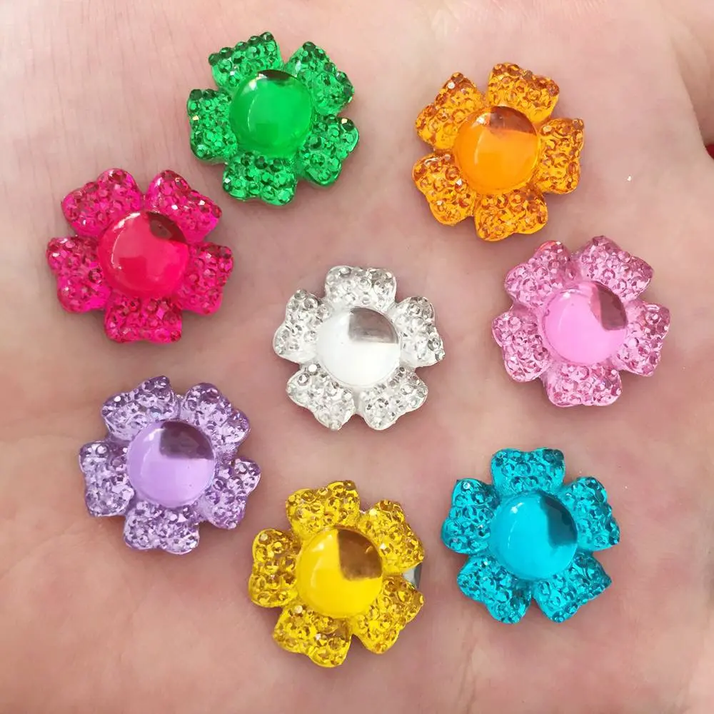 Mix 40pcs 16mm Flower Resin Flatback Rhinestone For Diy Craft Scrapbook ...