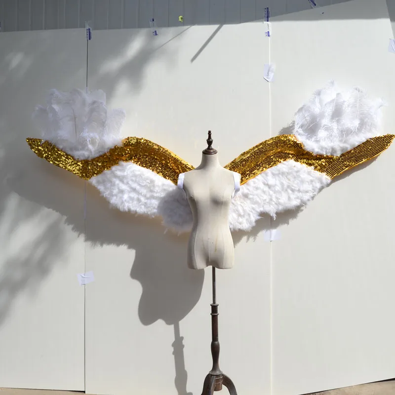 Bling Gold With White Adult Angel Wings Props Catwalk Underwear Show ...
