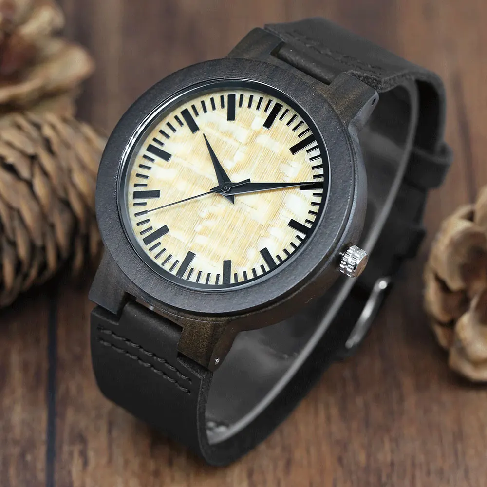 UNISTAR lujo relojes con Cuero auténtico bambú relojes para hombres y ...