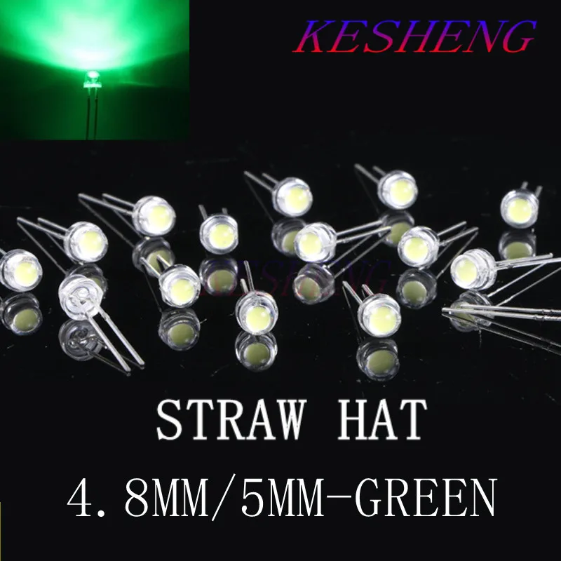 5mm Straw Hat Green Clear Lens LED Diode Light 5 mm Ultra Bright Wide ...