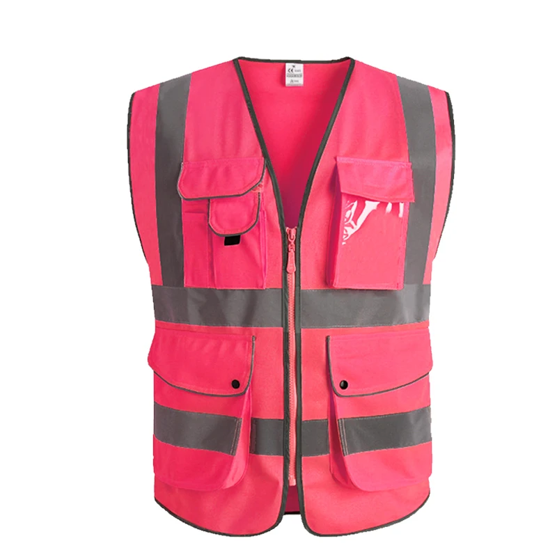 Pink-Women-Safety-Vest-With-Pockets-High-Visibility-Workwear-Reflective ...