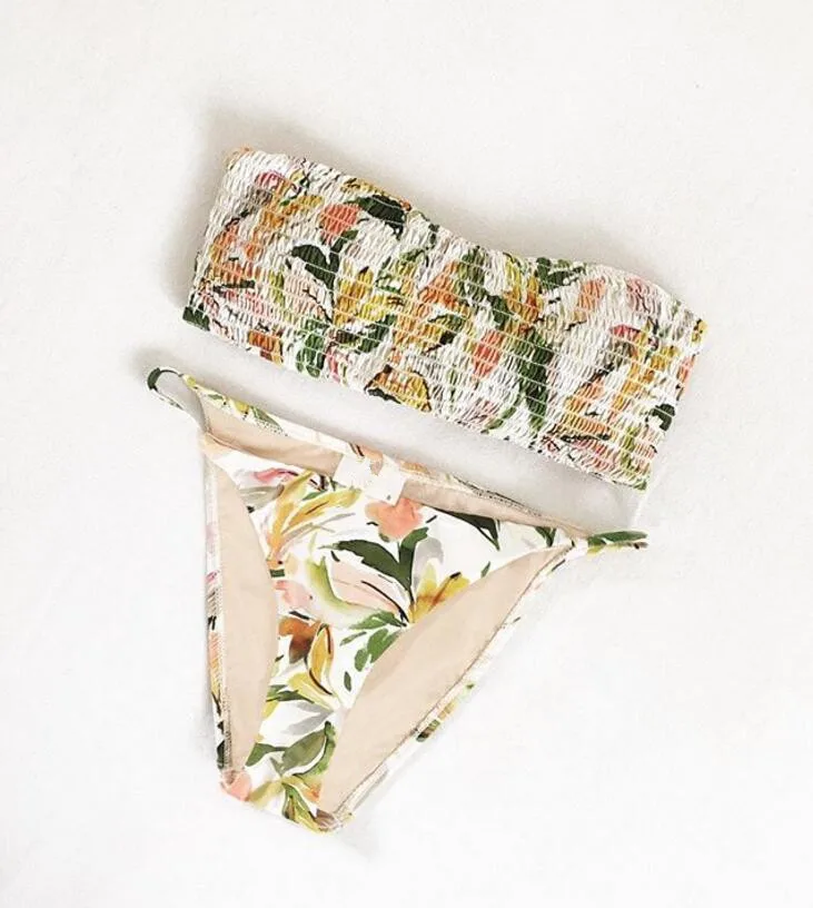 New Print Women Bikinis Flower Bathingsuit Summer Sexy Strapless