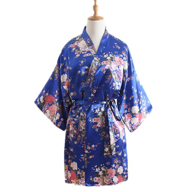 Women Sakura Kimono Bathrobe Japanese Sexy Floral Robe Bath Gown