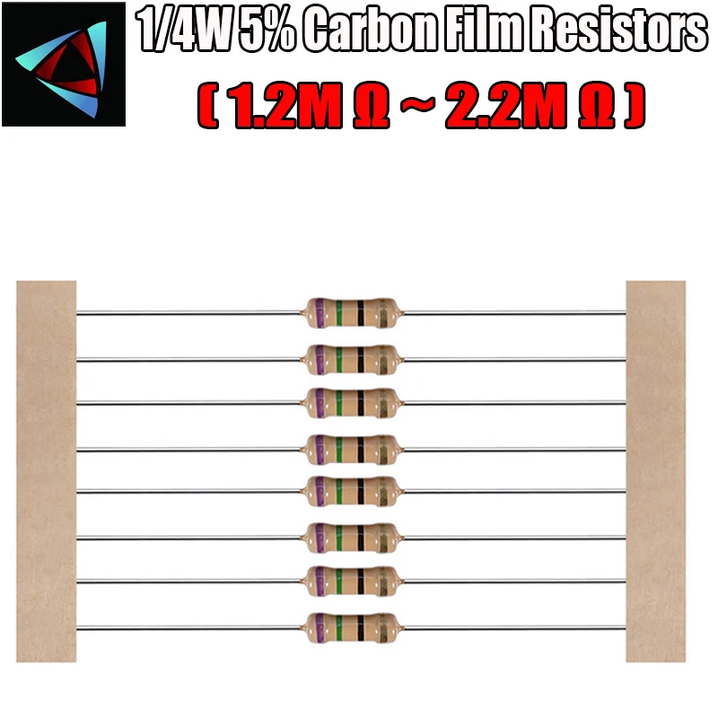 100pcs 1/4W 5% Carbon Film Resistor 1.2M 1.5M 1.8M 2M 2.2M ohm-in ...